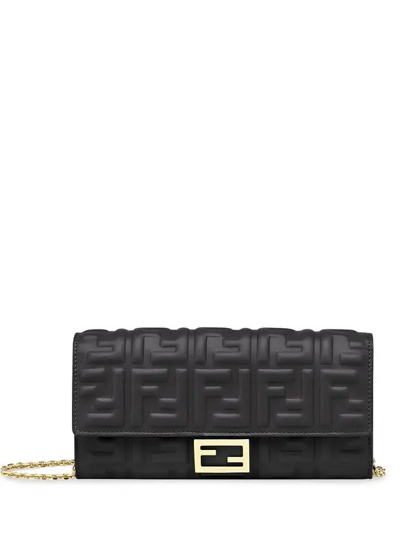 Fendi Baguette Leather Wallet On Chain - Black
