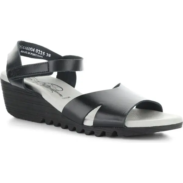 Fly London Olla Ankle Strap Wedge Sandal - Black