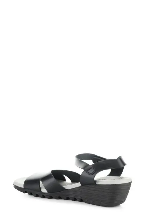 Fly London Olla Ankle Strap Wedge Sandal - Black