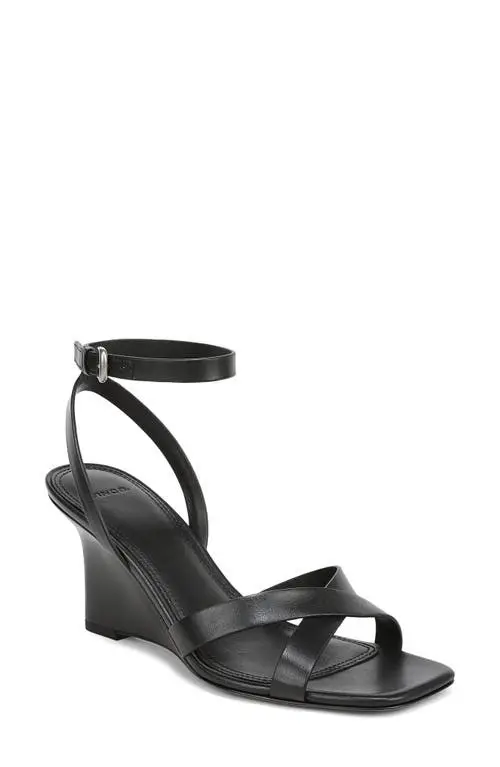 Vince Parma Ankle Strap Wedge Sandal - Black