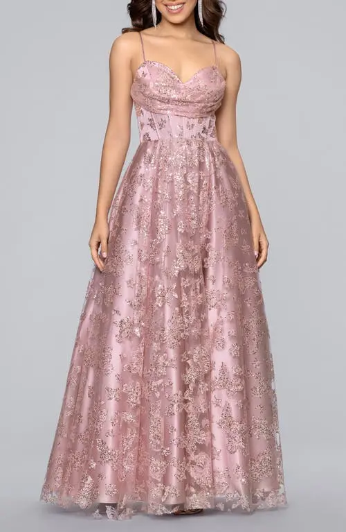BLONDIE NITES Butterfly Motif Sequin Ballgown - Rose