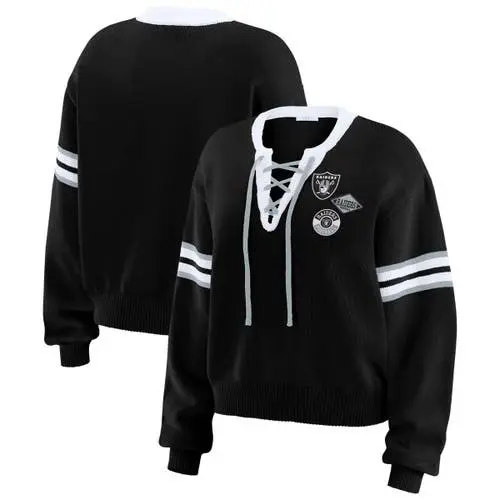 WEAR BY ERIN ANDREWS Las Vegas Raiders Lace-up Pullover Sweatshirt - Black