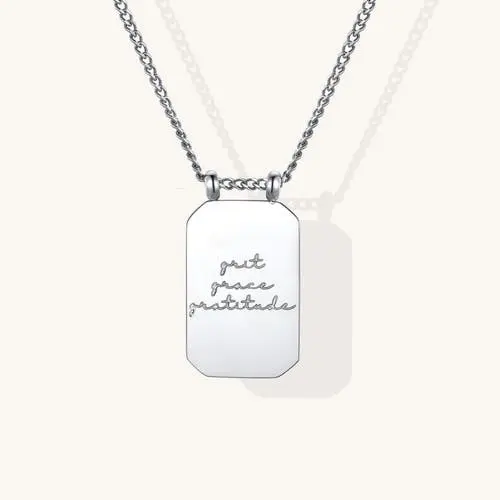 MANTRA Grit Grace Gratitude Pendant Necklace - Silver