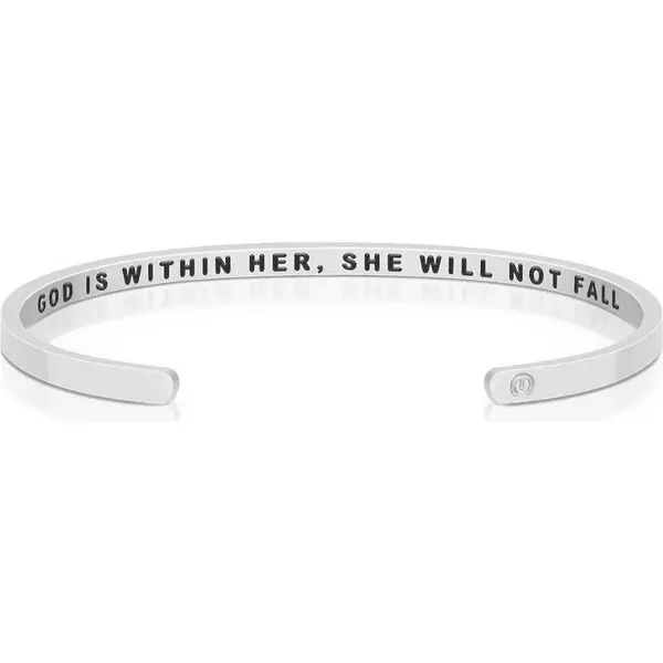 MANTRA God Is Within Her, She Will Not Fall Cuff Bracelet - Silver