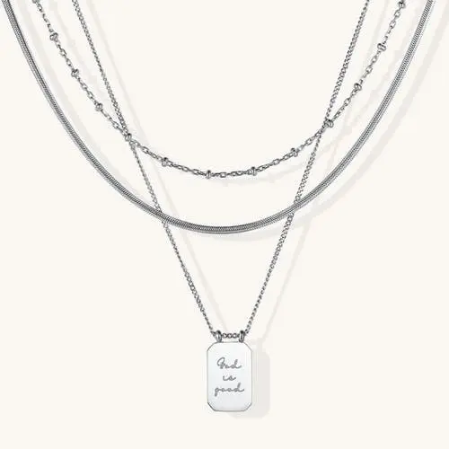 MANTRA God Is Good Layered Necklace - Silver