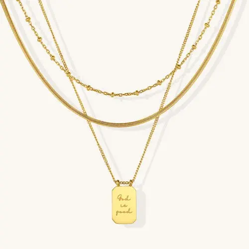 MANTRA God Is Good Layered Necklace - Yellow Gold