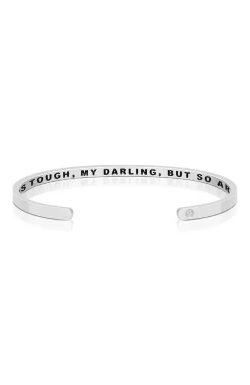 MANTRA Life Is Tough, My Darling' Gold-dipped Stainless Steel Cuff Bracelet - Silver