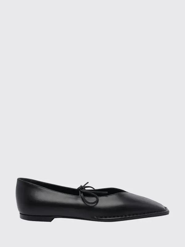 ALOHAS Sway Smooth Leather Ballet Flats With Straps And Square Toe - Black