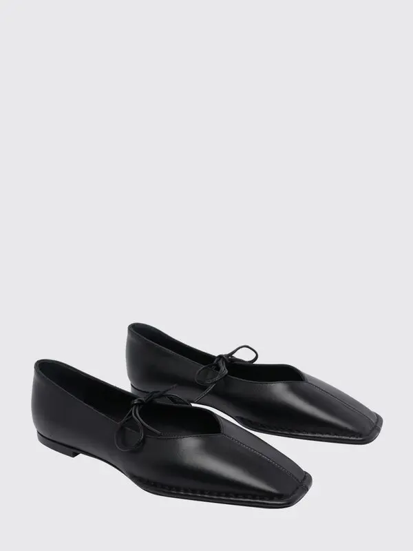 ALOHAS Sway Smooth Leather Ballet Flats With Straps And Square Toe - Black