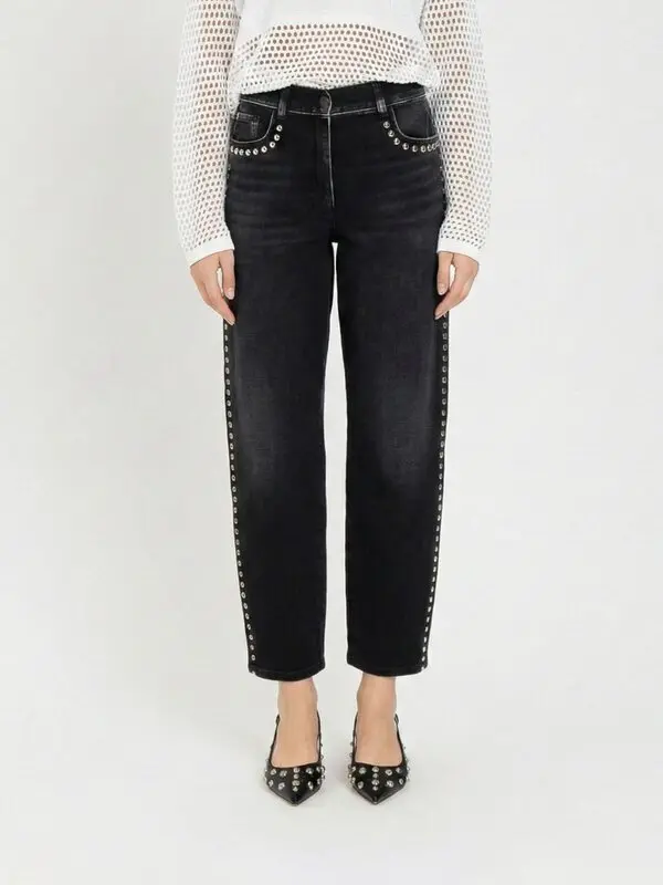 TWINSET Studded Denim Straight Jeans - Black