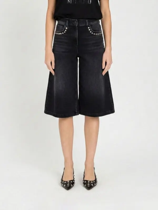 TWINSET Studded Embroidered Denim Culottes - Black
