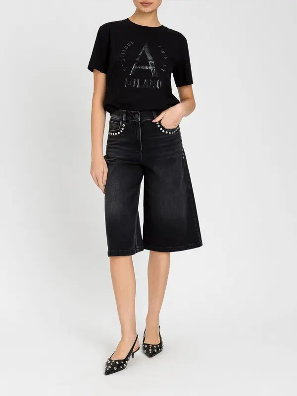 TWINSET Studded Embroidered Denim Culottes