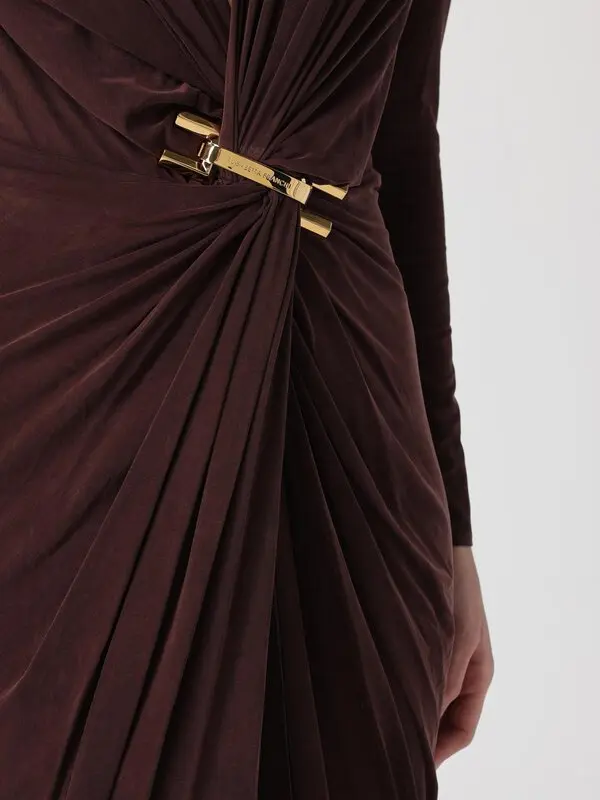 Elisabetta Franchi Long Sleeve V-neck Ruched Maxi Dress