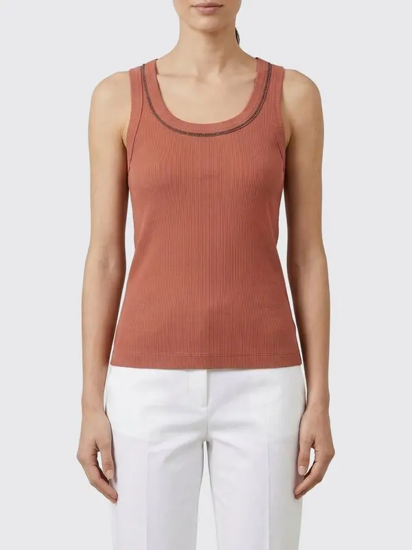Brunello Cucinelli Ribbed Tank Top With Trim Detail