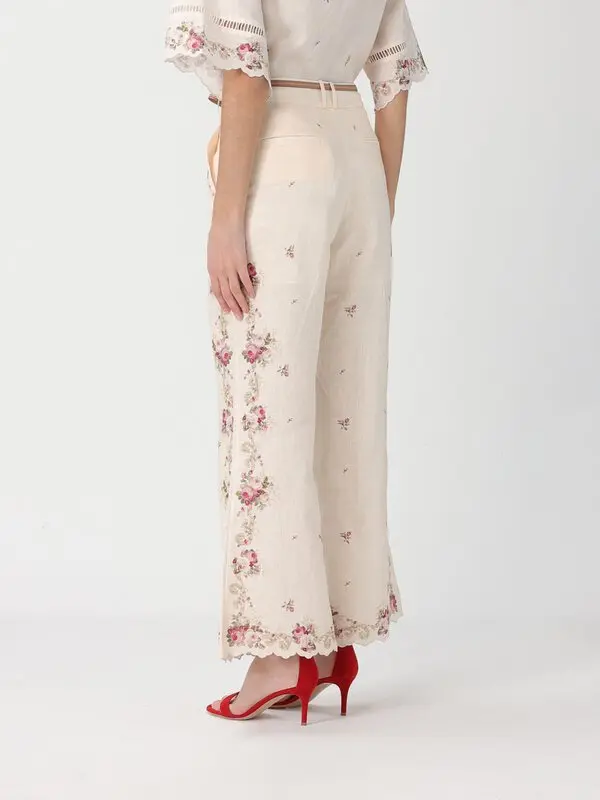 Zimmermann Embroidered Wide-leg Pants - Beige