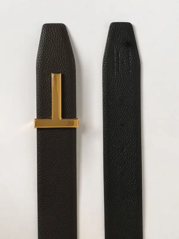 TOM FORD T Icon Reversible Hammered Leather Belt - Brown