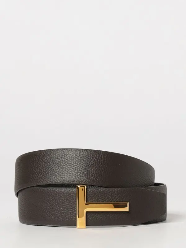 TOM FORD T Icon Reversible Hammered Leather Belt - Brown