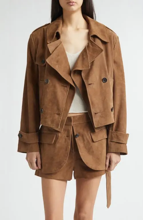 Monse Layered Lambskin Suede Crop Trench Coat