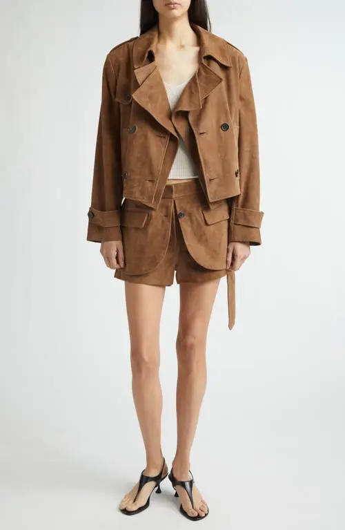 Monse Layered Lambskin Suede Crop Trench Coat