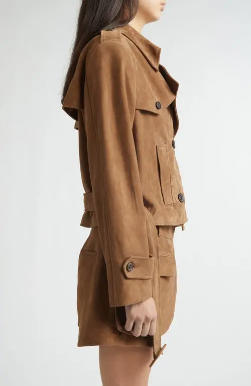 Monse Layered Lambskin Suede Crop Trench Coat
