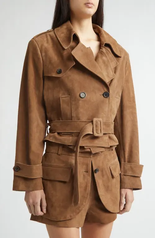 Monse Layered Lambskin Suede Crop Trench Coat