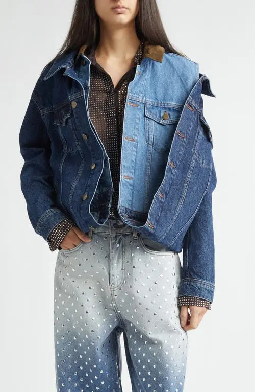 Monse Loop Hem Layered Denim Trucker Jacket - Indigo