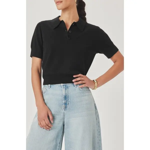 Splendid Christa Crop Polo Sweater - Black