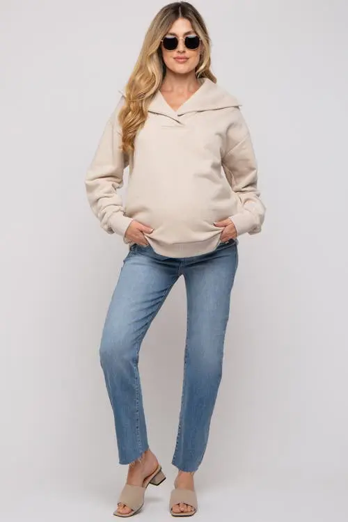PINKBLUSH Raw Hem Straight Maternity Jeans - Light Blue