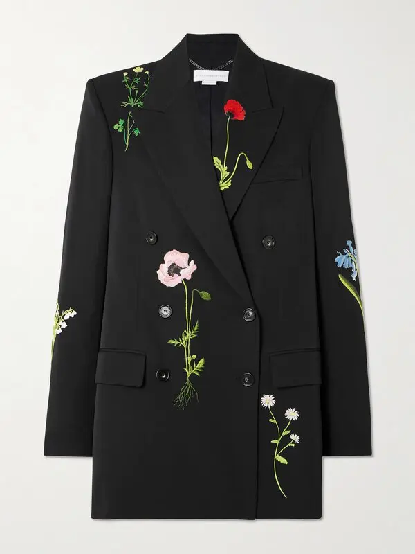 Stella McCartney Oversized Wool-twill Blazer With Floral Embroidery