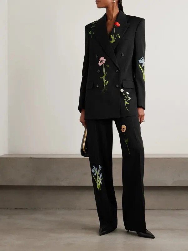 Stella McCartney Oversized Wool-twill Blazer With Floral Embroidery