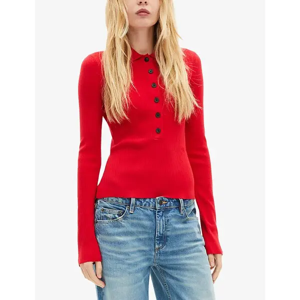 The Kooples Ribbed Button-neck Knitted Jumper