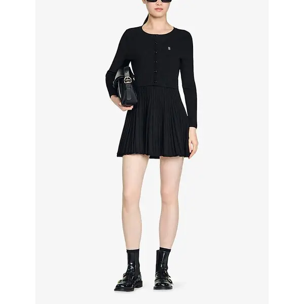 Sandro Pleated Knit Mini Dress