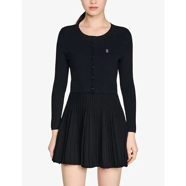Sandro Pleated Knit Mini Dress