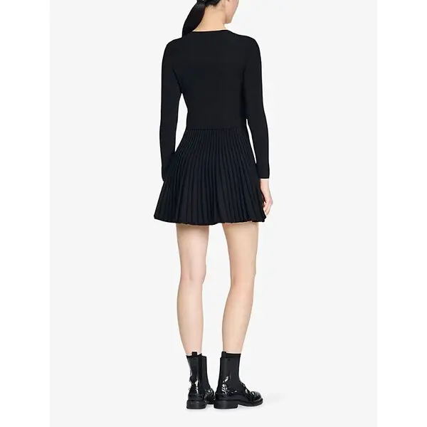 Sandro Pleated Knit Mini Dress