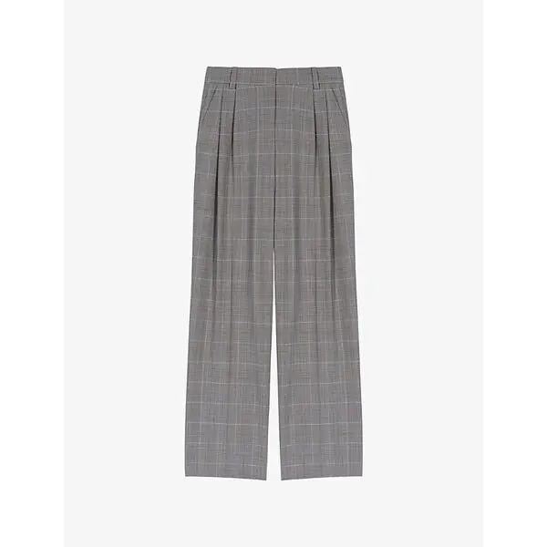 Maje Checked Straight-leg Stretch Wool-blend Trousers