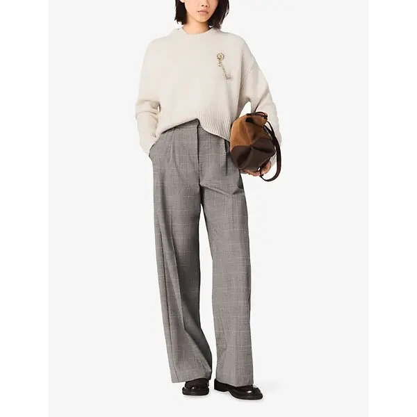 Maje Checked Straight-leg Stretch Wool-blend Trousers