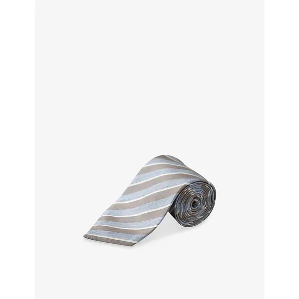 Eton Striped Linen And Silk Tie - Brown