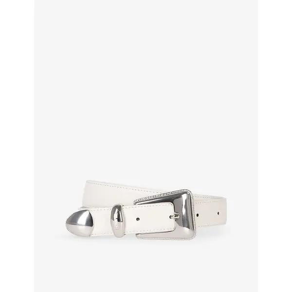 The Kooples Western Buckle Leather Belt - Beige Ecru