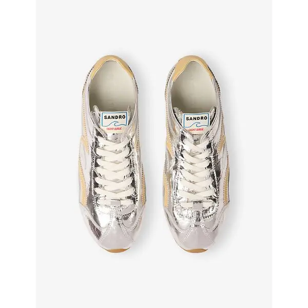 Sandro Lightwave Metallic Leather Trainers - Silver