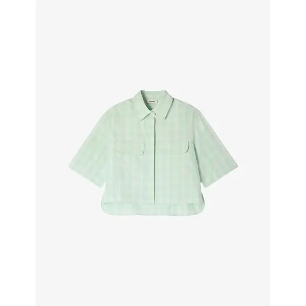 Sandro Check-print Cropped Cotton Shirt