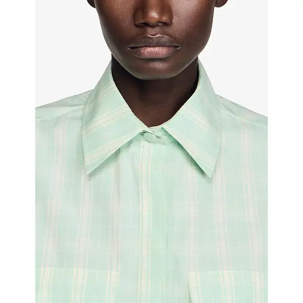 Sandro Check-print Cropped Cotton Shirt