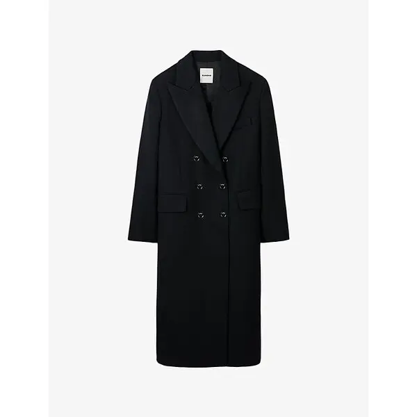 Sandro Double-breasted Wool-blend Coat With Satin Lapel