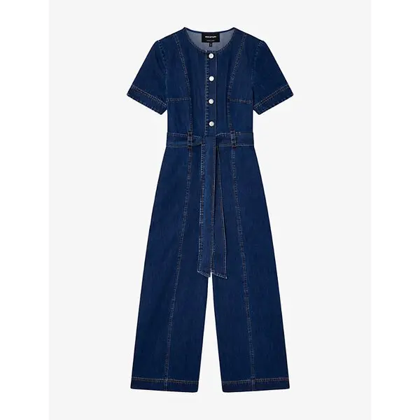 Whistles Short-sleeve Cropped Denim Jumpsuit - Blue