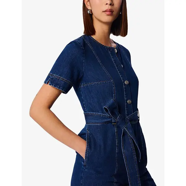 Whistles Short-sleeve Cropped Denim Jumpsuit - Blue