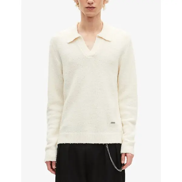 The Kooples Open-collar Long-sleeve Wool Jumper - Light Beige