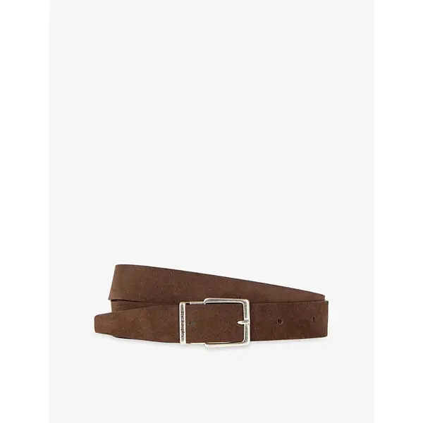 The Kooples Branded-buckle Suede Belt - Chocolate