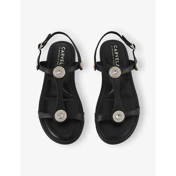Carvela Amalia Leather Flat Sandals - Black