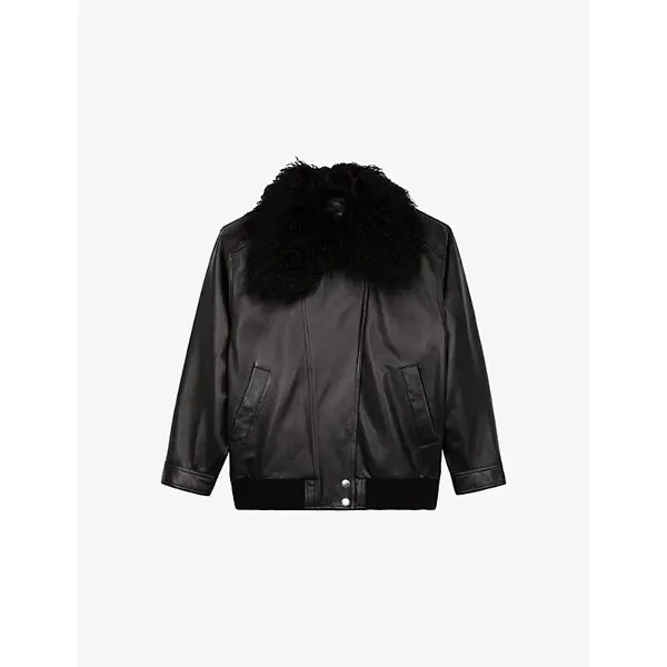 The Kooples Relaxed-fit Leather Jacket With Removable Collar