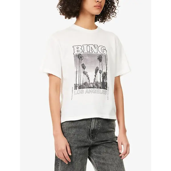 ANINE BING Louis Graphic-print Cotton T-shirt - Ivory