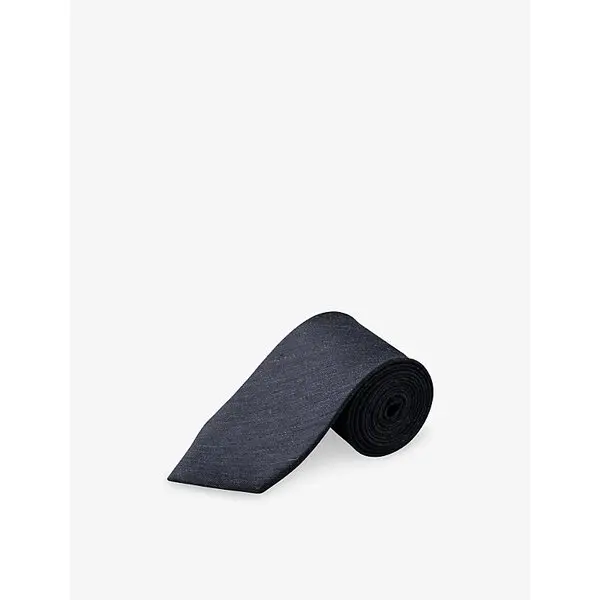 Eton Woven Linen And Silk Neck Tie - Navy Blue
